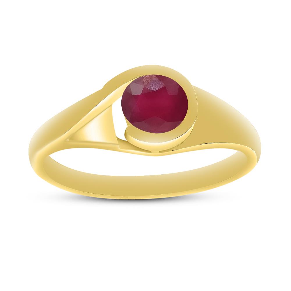 Buy 14K Gold With Glass Filleed Ruby Gemstone Single Stone Ring